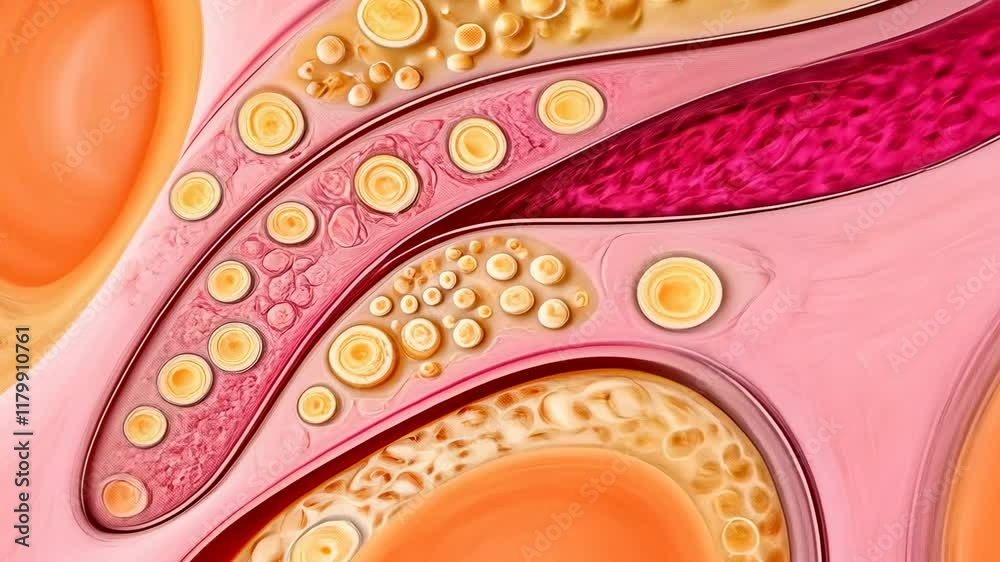 A detailed close-up showing layers of human skin cells. This artistic ...