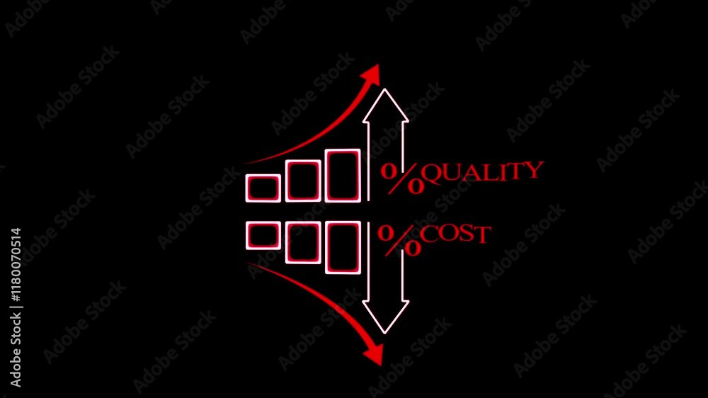 Quality control growth graph and cost reduction concept animation on ...