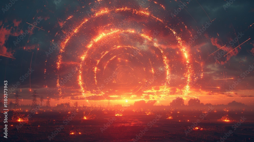 Photo & Art Print map showing fallout patterns spreading from a central ...