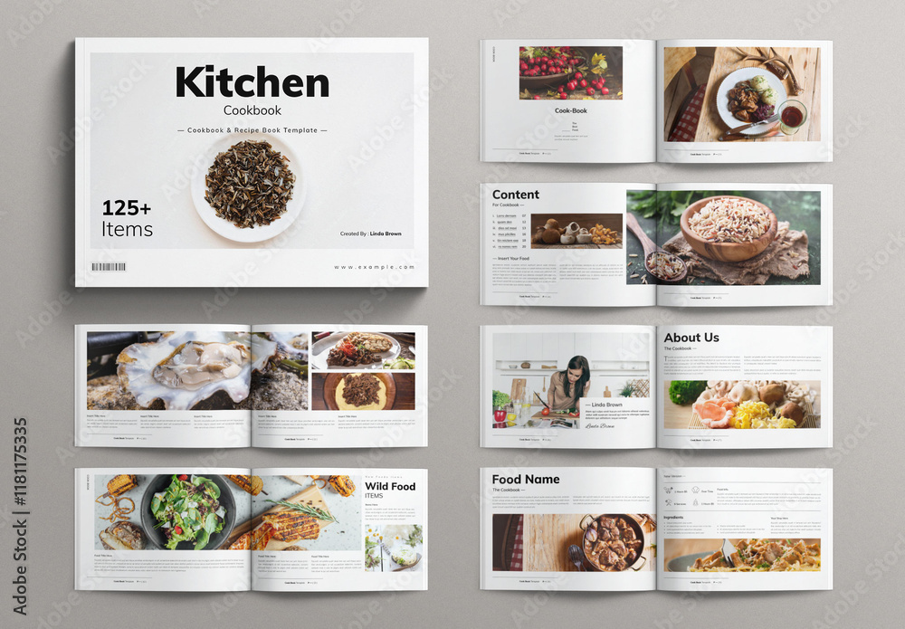 Cookbook Brochure Template Recipe Book Design Layout Landscape Stock ...