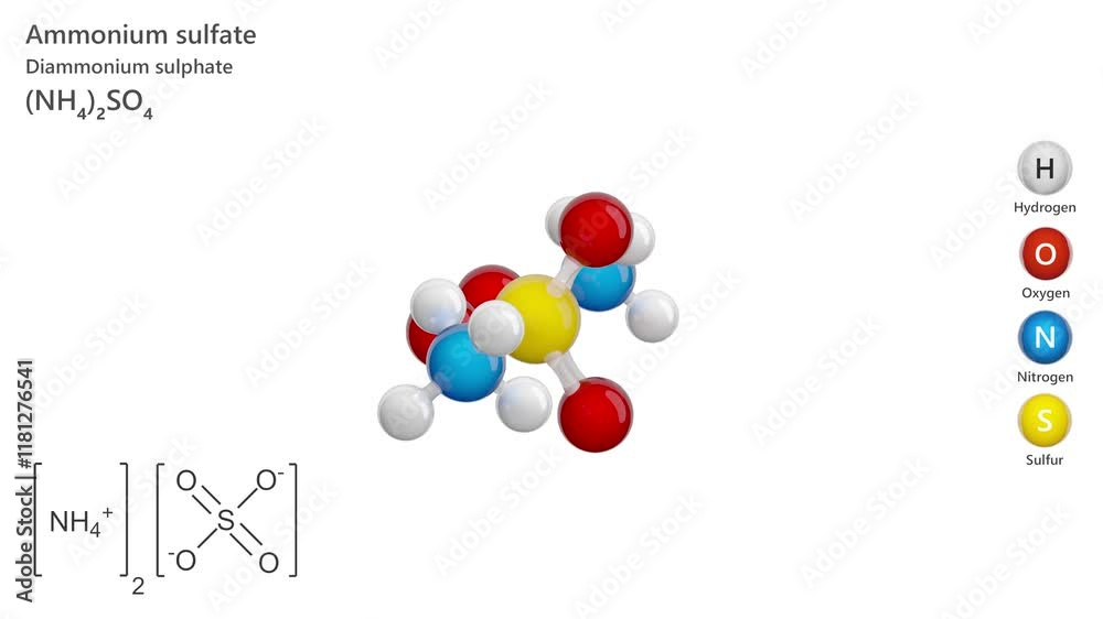 Ammonium Sulfate. Fertilizer. Animated 3D model of a molecule ...