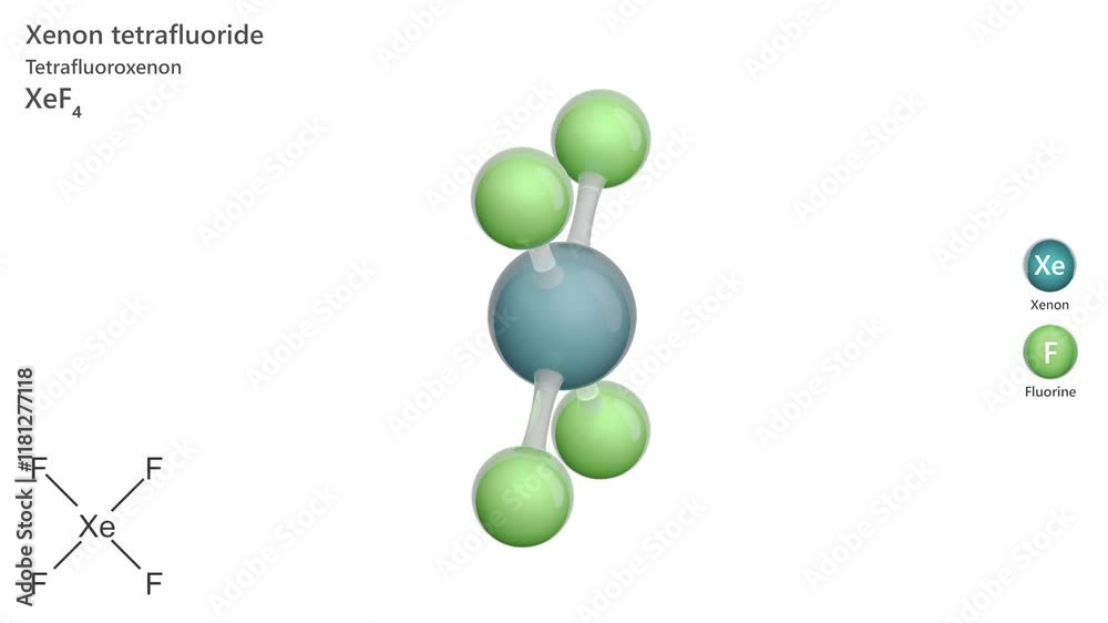 Xenon Tetrafluoride. Animated 3D model of a molecule. Molecular formula ...