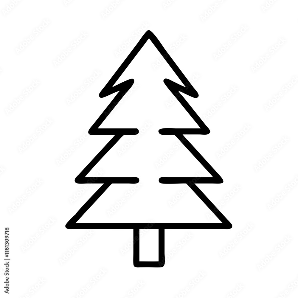 douglas fir tree icon, tree line art, tree vector - simple black line ...