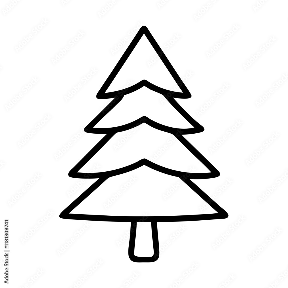 douglas fir tree icon, tree line art, tree vector - simple black line ...