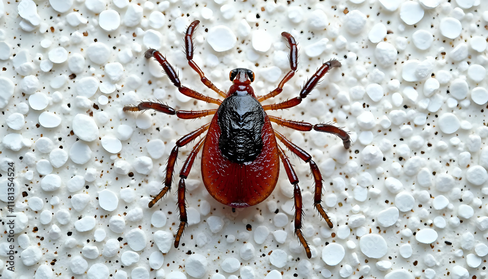 A clear depiction of a tick with its legs spread out, showing intricate ...
