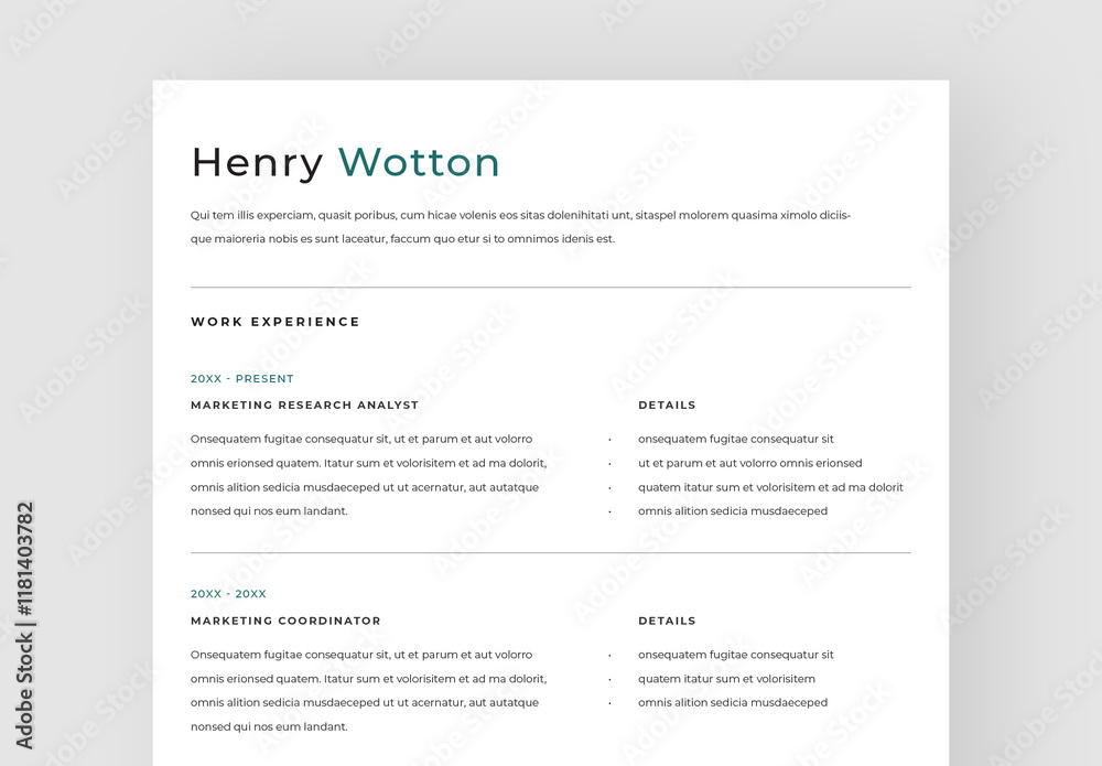 Minimal and Clean Resume Layout Stock Template | Adobe Stock