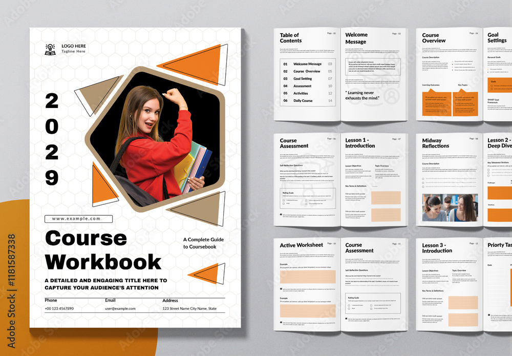 Modern And Clean Course Workbook Template Layout Stock Template | Adobe ...