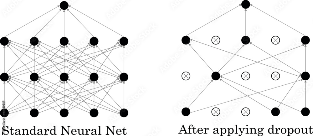 Plagát Illustration of a neural network showing a standard architecture and the effect of ...