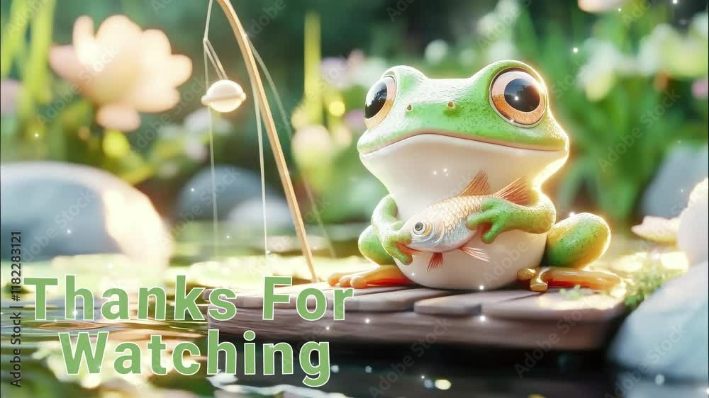 A delightful frog relaxes while holding its catch in serene waters ...