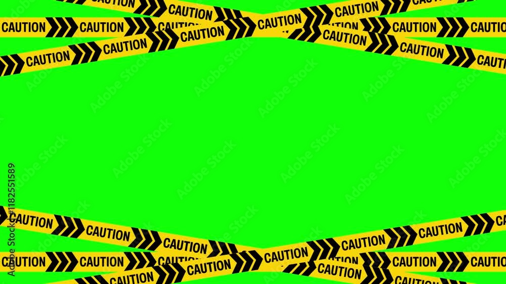 crossed Caution warning tape animation. Police warning motion on green ...