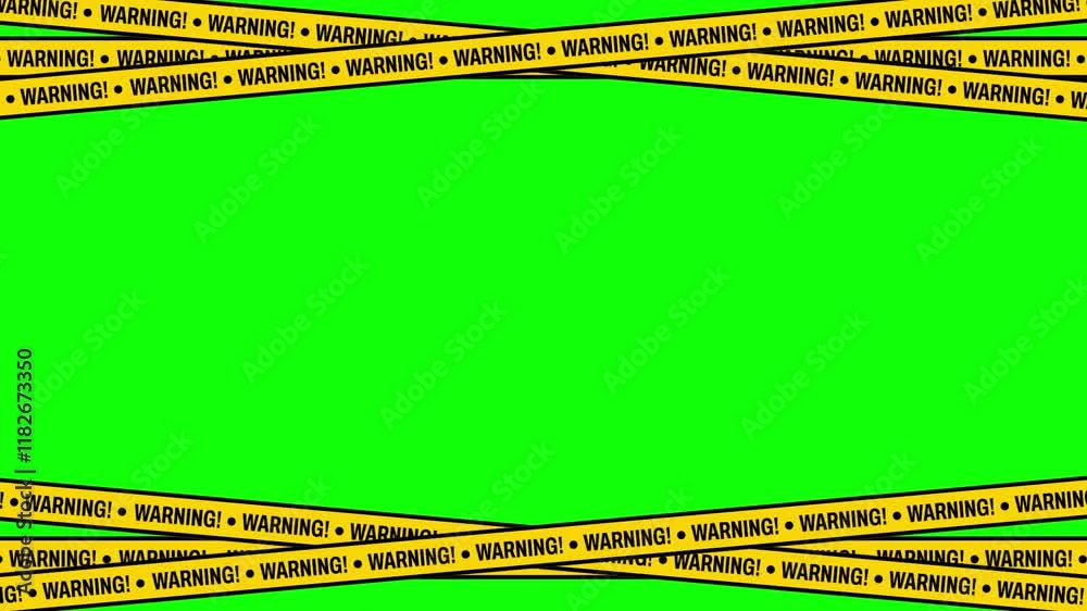 crossed crime scene animation. warning tapes lines motion on green ...