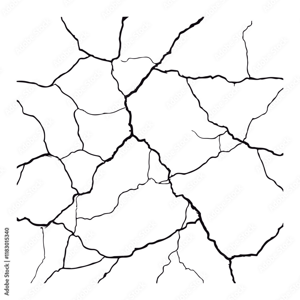 Poster Split lines in the concrete or large fissures in the wall on a ...