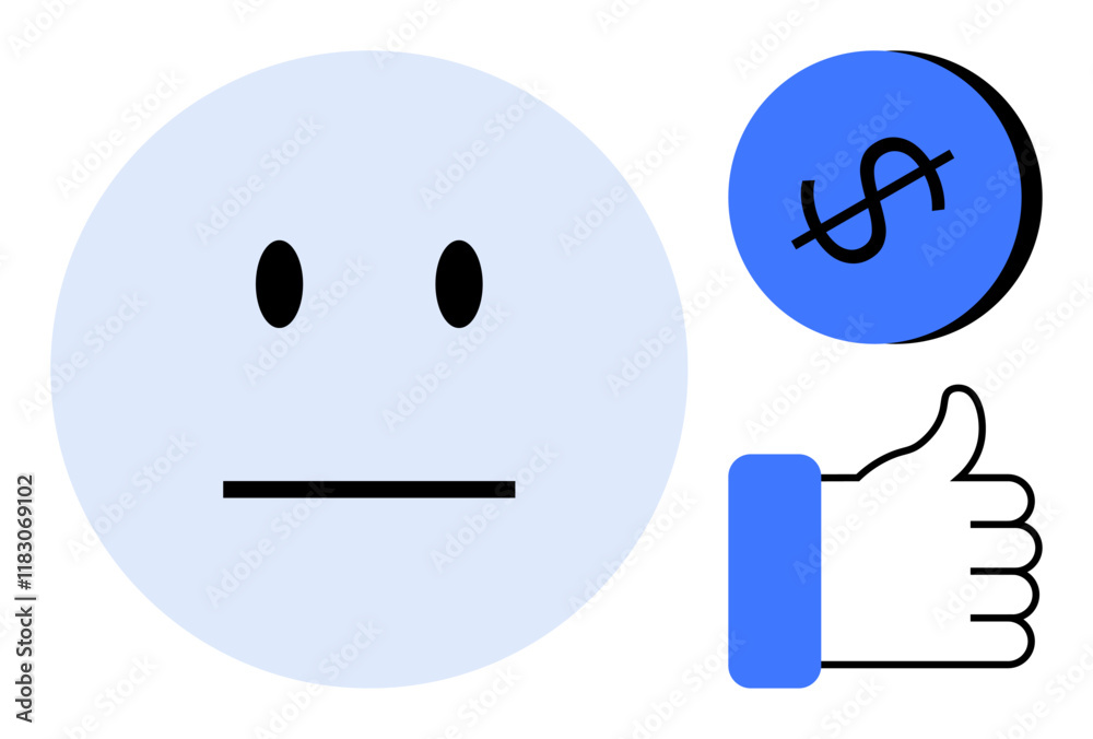 Poster Large neutral face, crossed-out dollar sign, thumbs-up – Wall ...
