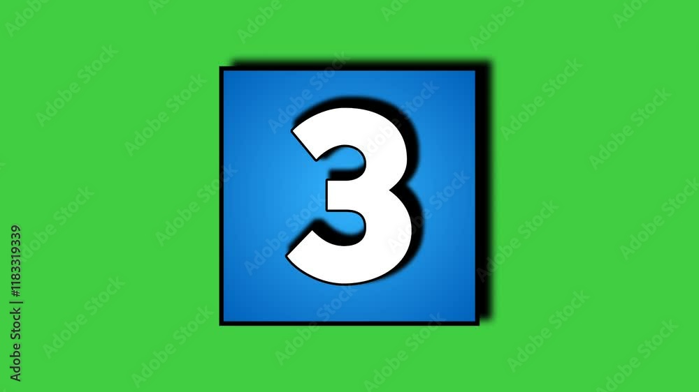Number 3 three symbol sign animation motion graphics cartoon in blue ...