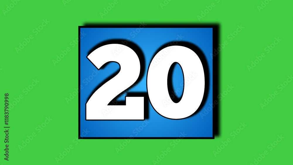 Number 20 twenty symbol sign animation motion graphics cartoon in blue ...