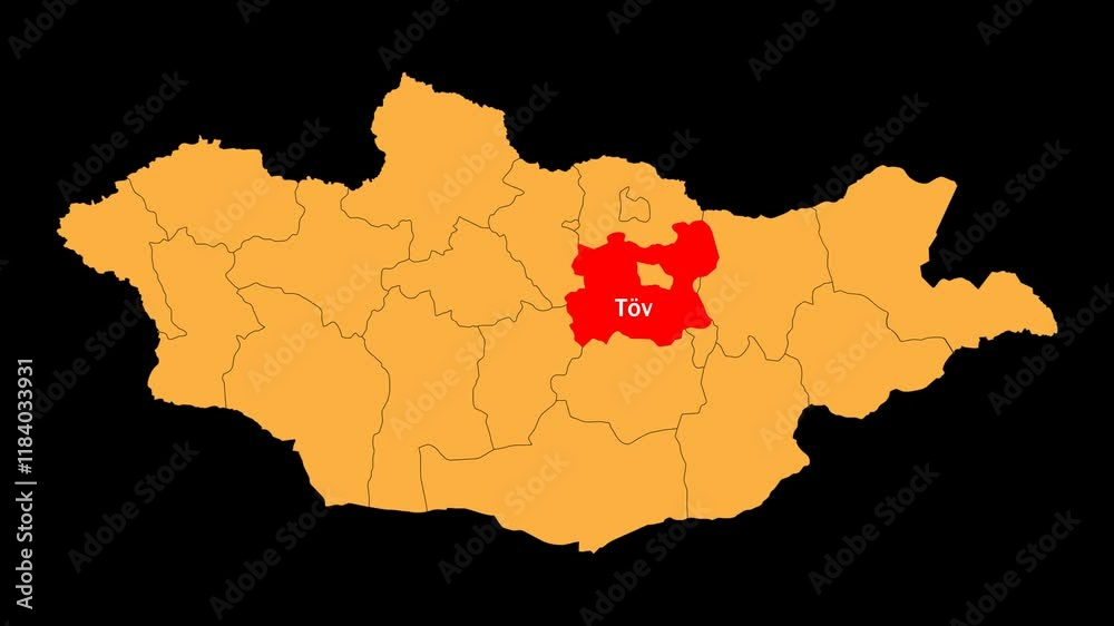 Tov map animated video. The location is highlighted on the Mongolia map ...