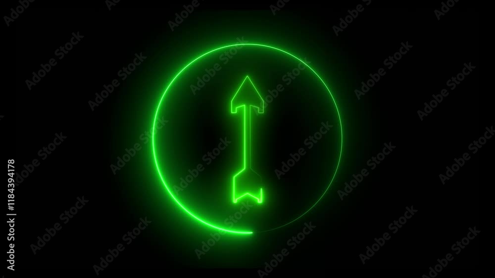 4K Abstract glowing neon directional up arrow loading icon animation ...