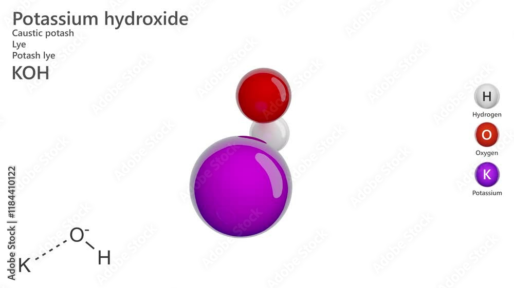 Potassium Hydroxide. Caustic potash. Animated 3D model of a molecule ...