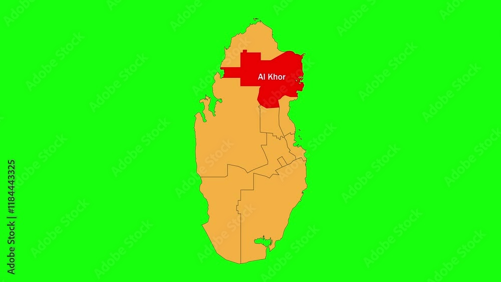 Vídeo do Stock: Al Khor map animated video. The location is highlighted ...