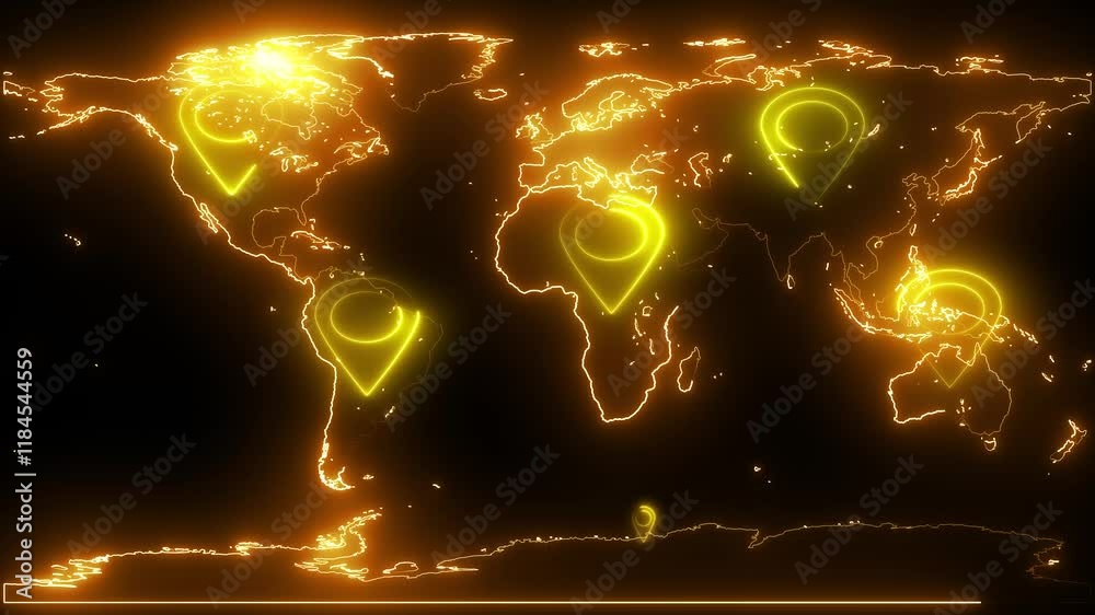 Global Business Network modern Technology Abstract neon world map ...