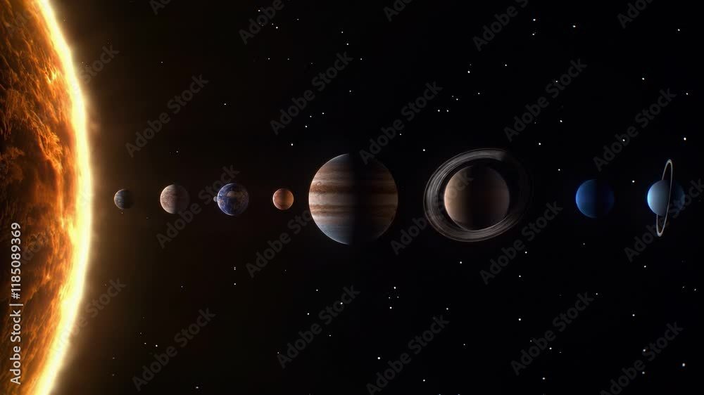 Solar system, showcasing the Sun and the eight planets in order from ...