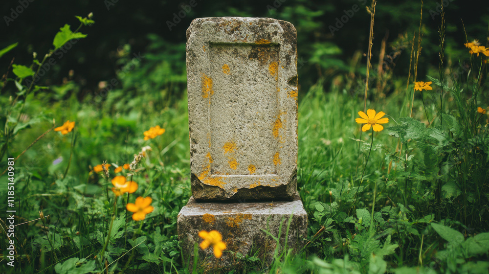 Poster Truncated, A truncated stone column from an ancient ruin ...