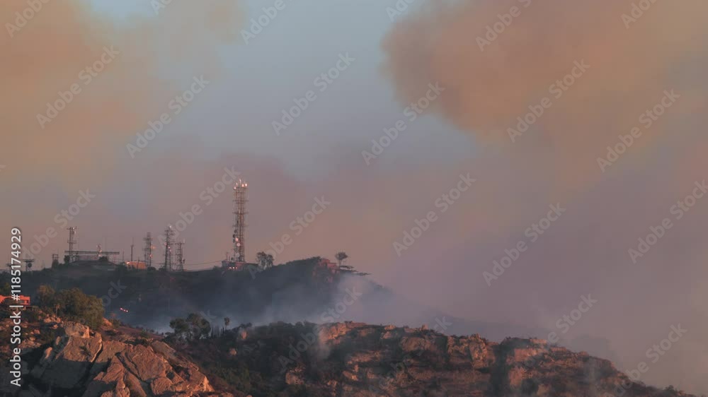 Malibu Fire destroying 5G telecommunication tower on top of the hill ...