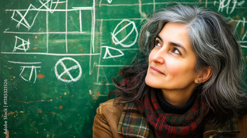 Photo & Art Print Middle-Aged Female Linguist Gazing at Green Board ...