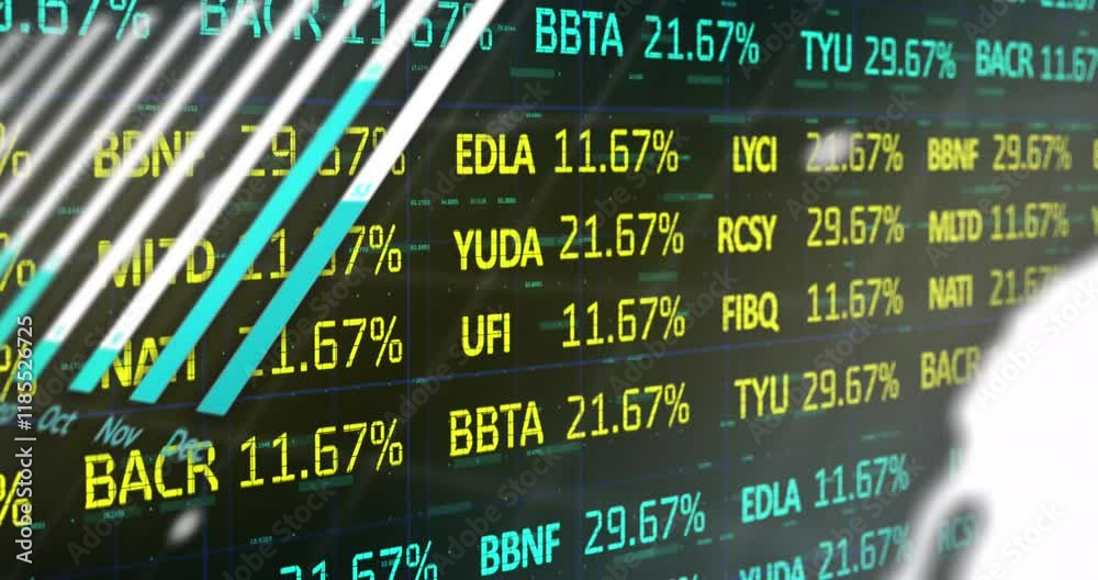 Stock market data on screens showing dynamic financial figures and ...