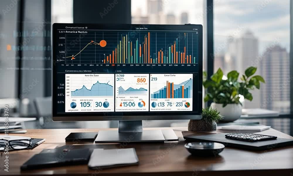 Display of data analytics through animated charts or diagrams on a ...