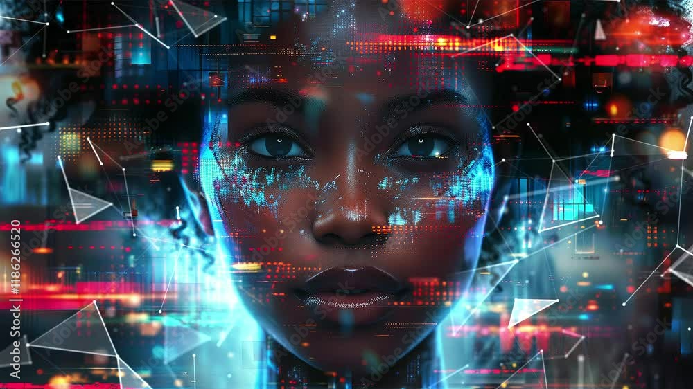 Looped animation. Black woman cyber security expert. Female Computer ...