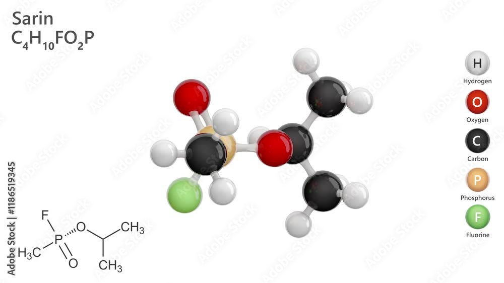 Sarin. Chemical weapon. Animated 3D model of a molecule. Molecular ...