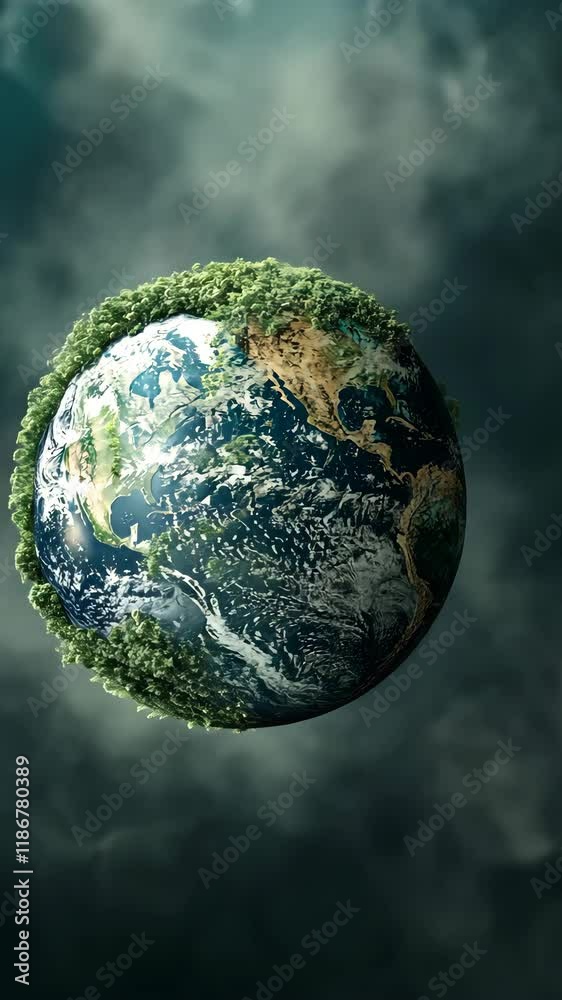 Vertical video background of planet earth surrounded by ashes turning ...