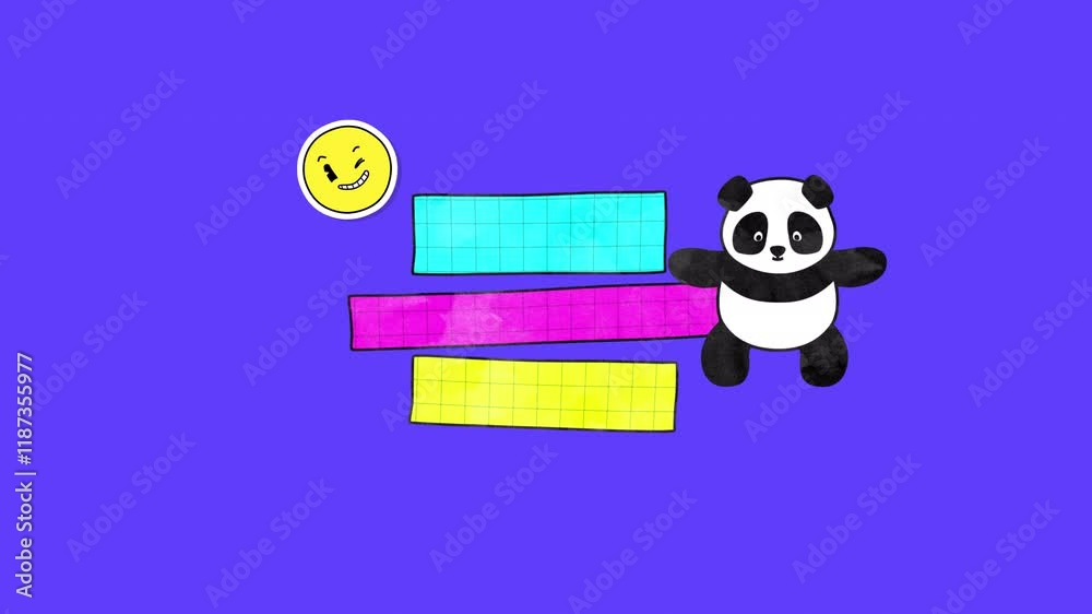 Animated colorful note paper sheets with cartoon emoji and panda ...
