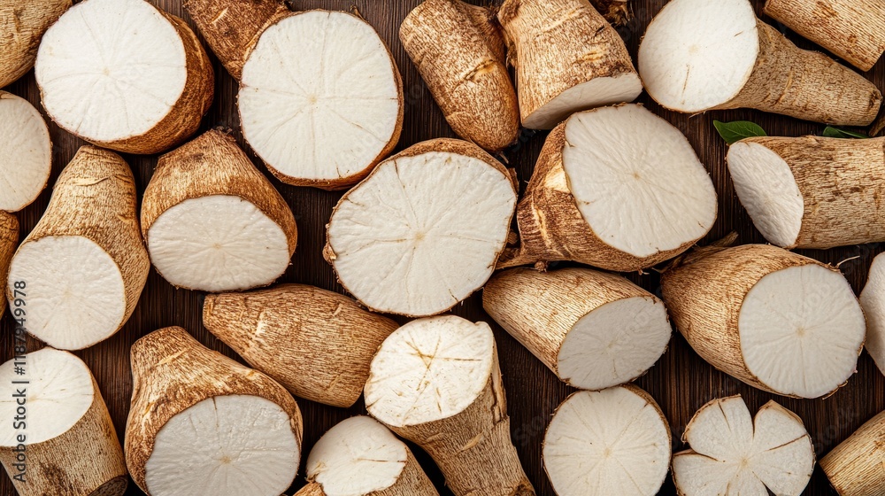 Photo & Art Print Fresh cassava roots cut in half displaying white ...