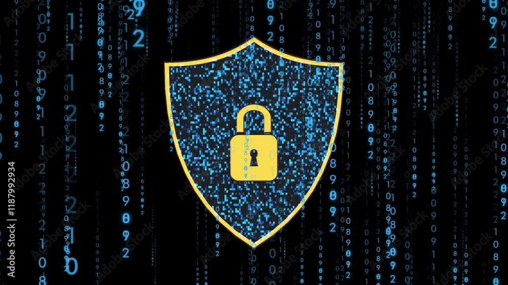 Cyber Security Animation with Shield, Lock & Falling Numbers Effect ...