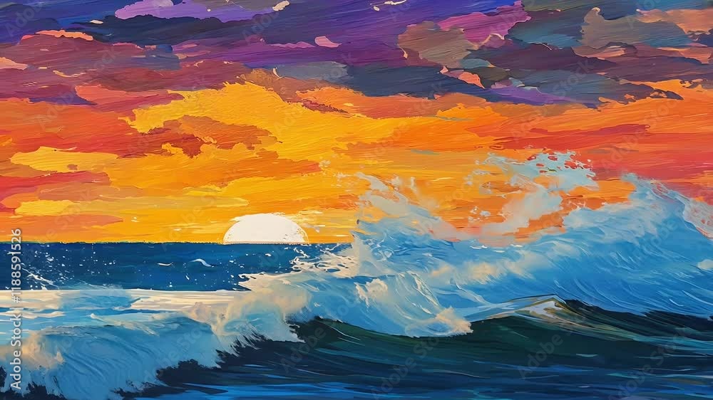 sea landscape sunset acrylic vertical abstract travel acrylic sea art ...