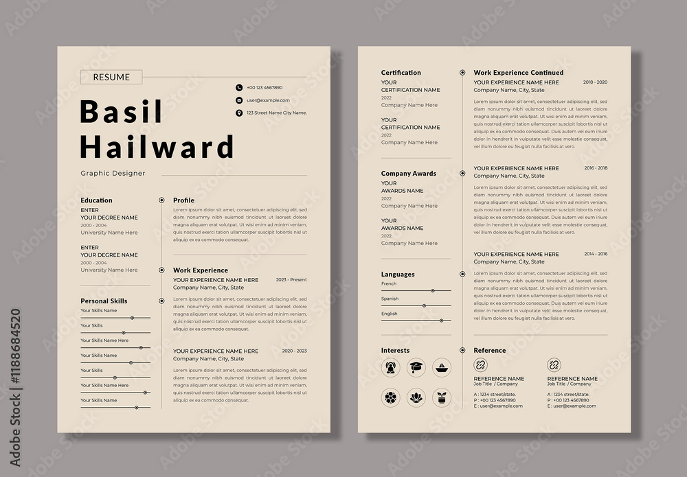 Clean And Professional Resume Layout Stock Template | Adobe Stock