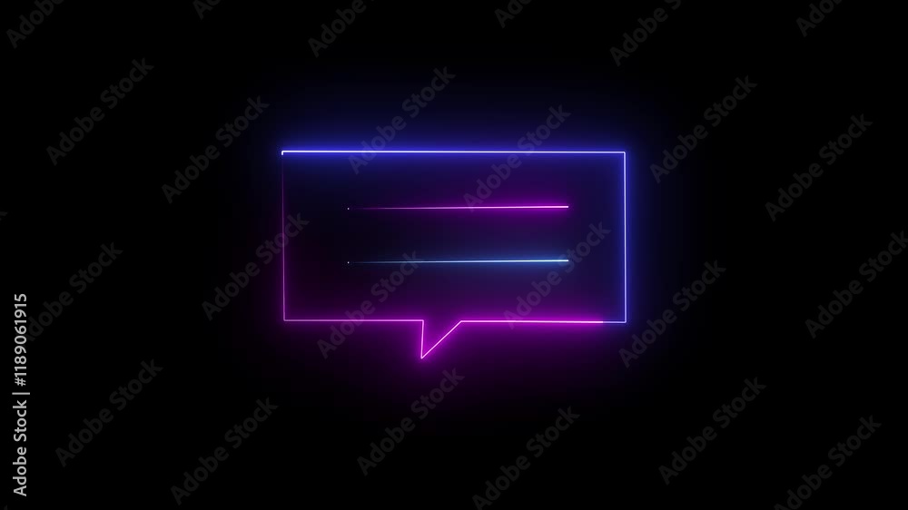 glowing neon message box animation chat text talk mail letter notice ...
