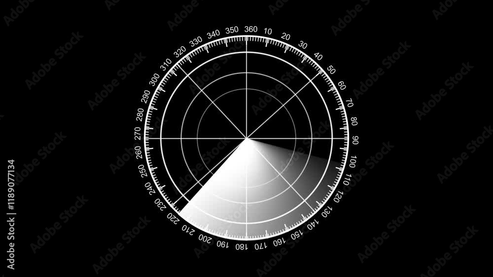 Radar screen animation on black background. Signal transmitted sonar ...
