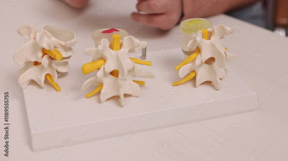 spine models, anatomical spine, vertebrae model. Detailed view three ...