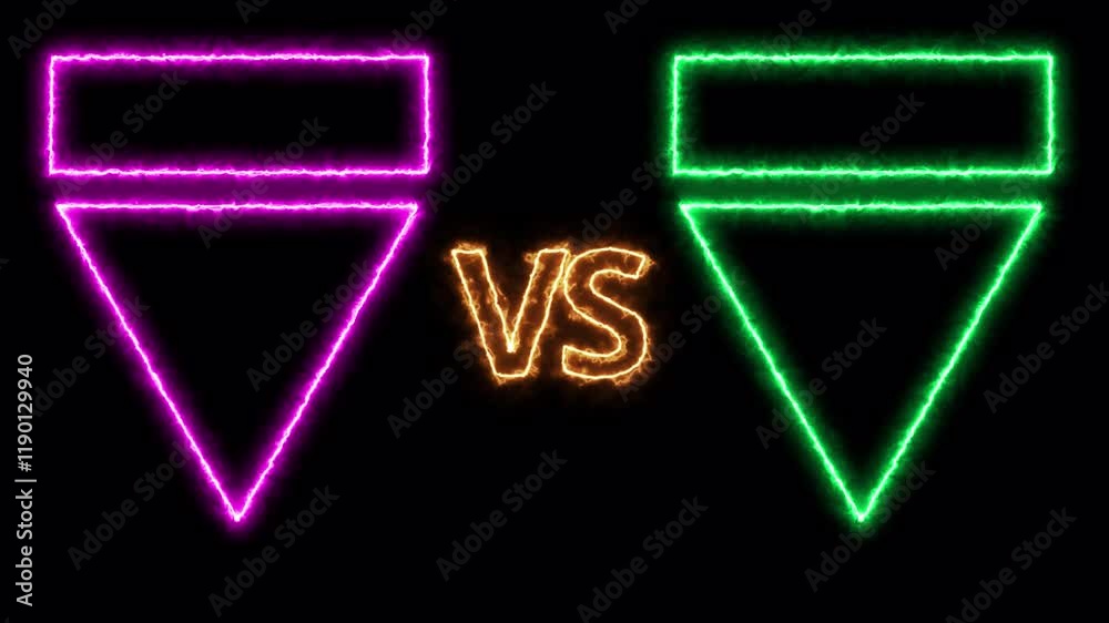 Neon versus vs frame border animation on black background, vs versus ...