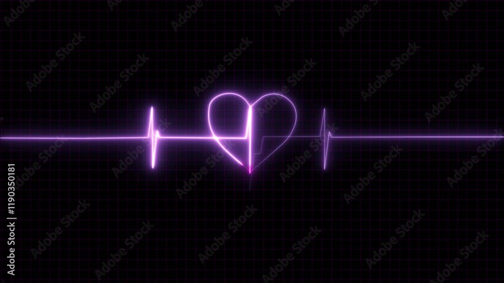 Neon heartbeat isolated background. 4k seamless loop animation ...