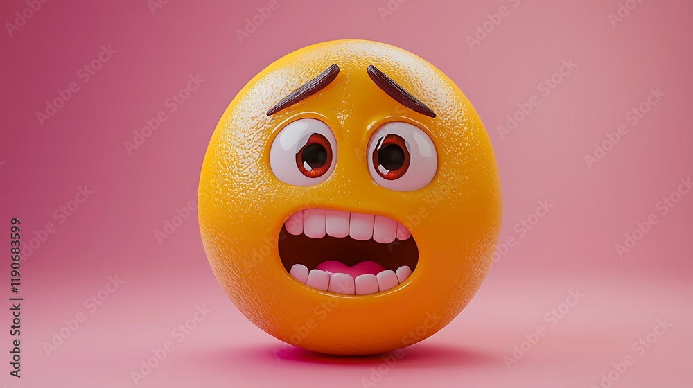 Poster Scared orange emoticon, pink background – Wall Art | UkPosters