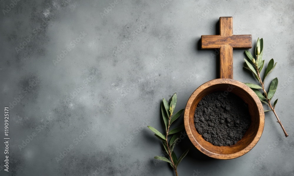 Poster Ceremonial Ash Bowl and Wooden Cross Symbolizing Ash Wednesday ...