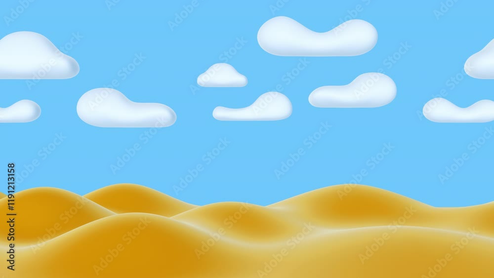 3d animation of desert sand hills with clouds on blue sky. Loopable ...
