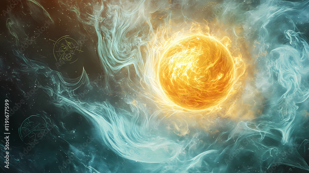 Photo & Art Print A magical spell conjuring a miniature sun, floating ...