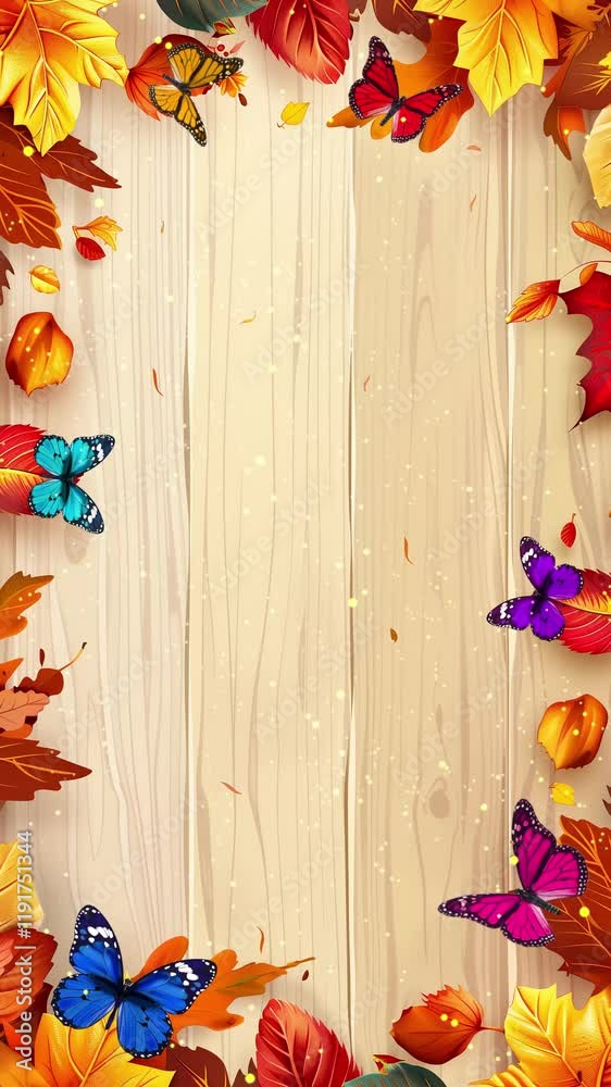 autumn leaves frame on wooden background seamless looping overlay 4k ...