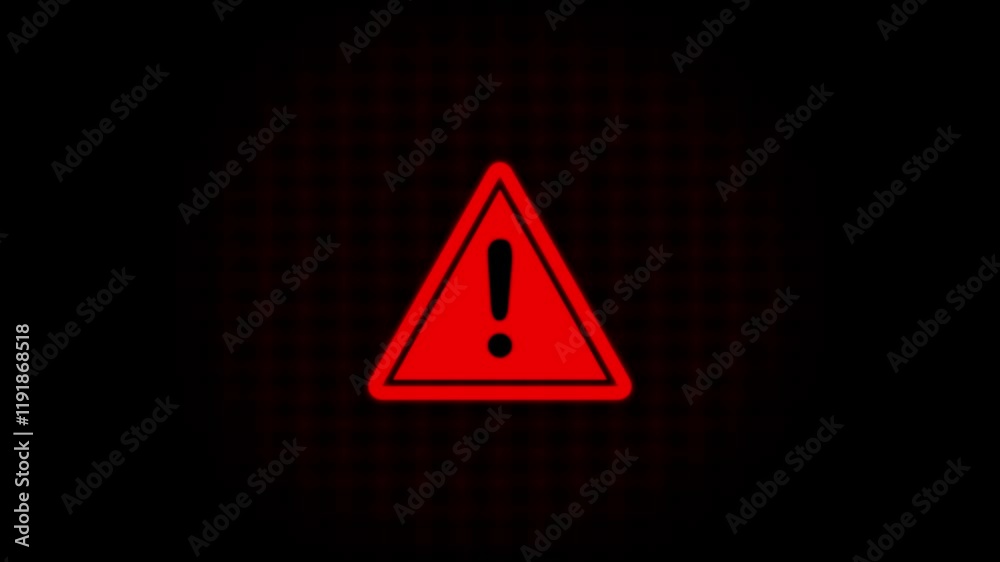 Blinking Red triangle Warning symbol loop animation footage on ...