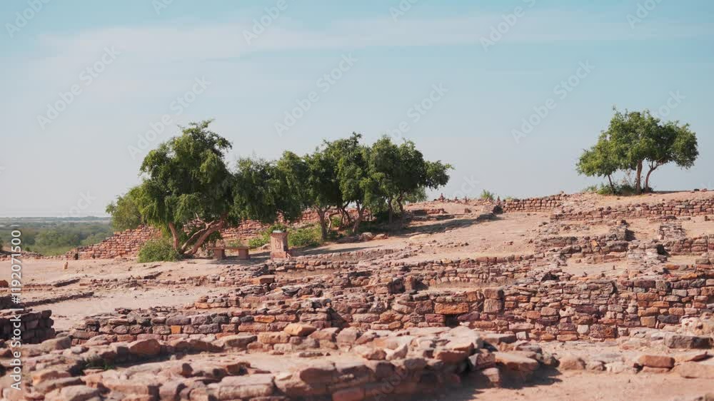 4K shot of ancient civilization ruins of Harappan city in Dholavira, Kutch, India. The ancient ...